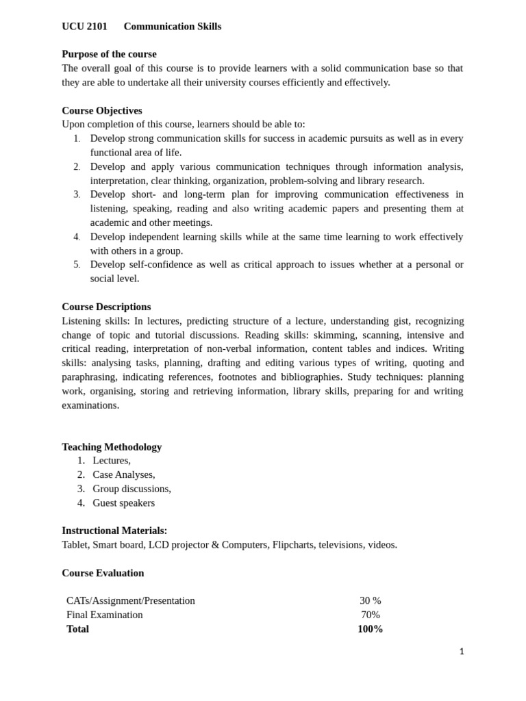 Communication Skills Course Overview | PDF | Nonverbal Communication ...