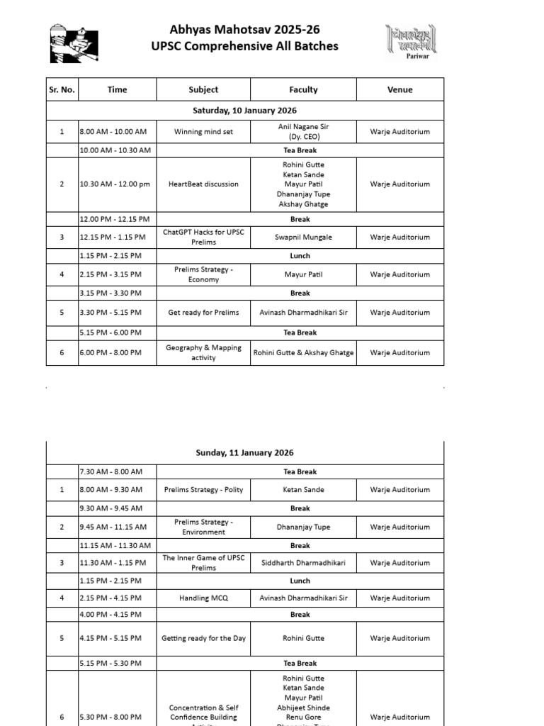 UPSC Abhyas Mahotsav 2025-26 Schedule | PDF