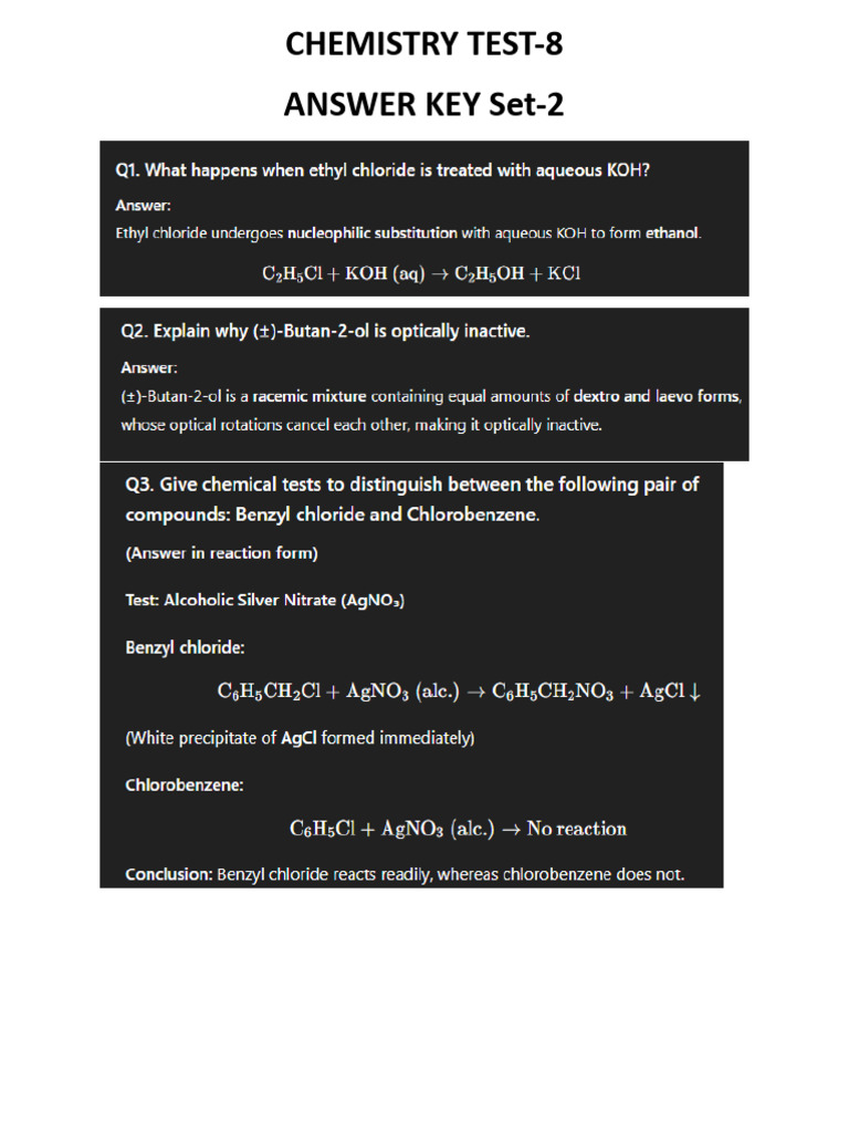 Chemistry Test 8 Set 2 | PDF