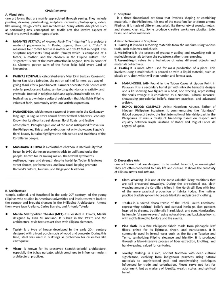 G12 CPAR Reviewer Lesson 1 (Visual Arts-Theater)_113934 | PDF | Dances ...