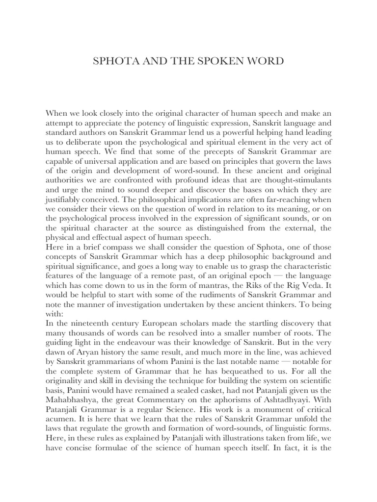 SPHOTA_AND_THE_SPOKEN_WORD_incarnate_word_Aurobindo_students_ | PDF | Vedas | Shabda