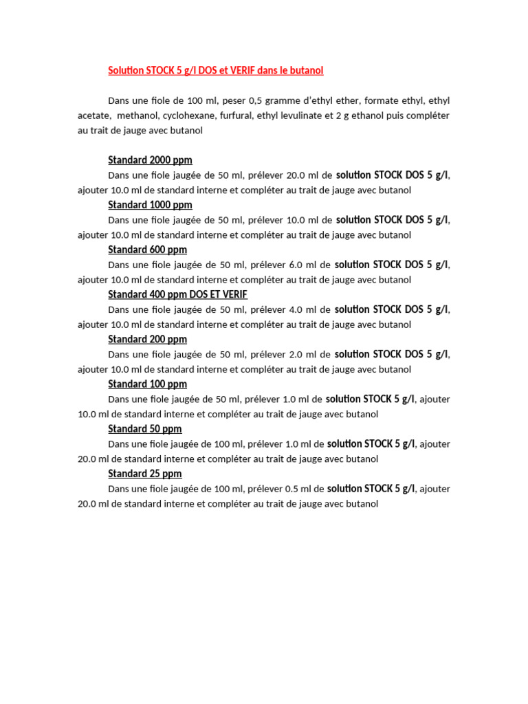 Préparation de solutions standards en butanol | PDF