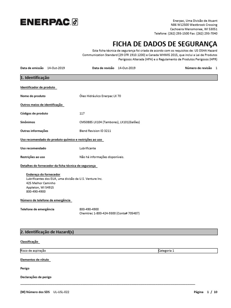 LX70_Oil_Safety_Data_Sheet_for_LX101_and_LX104_oils_PT-BR | PDF | Desperdício