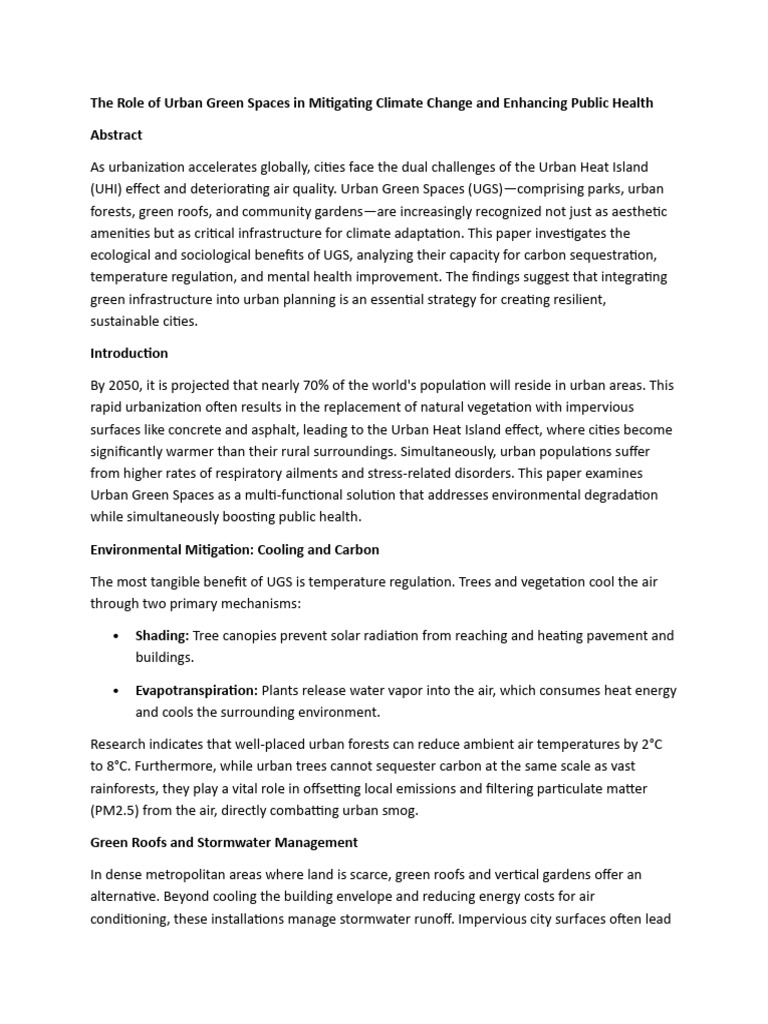 Urban Green Spaces: Climate & Health Benefits | PDF | Green ...