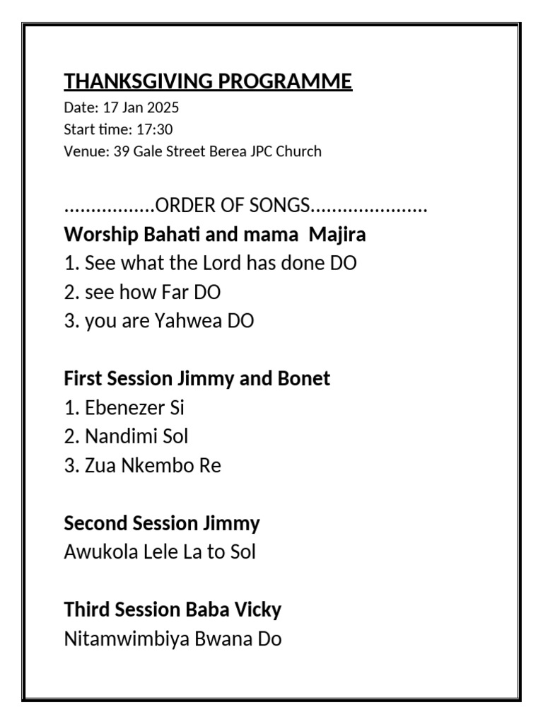 Thanksgiving Programme | PDF