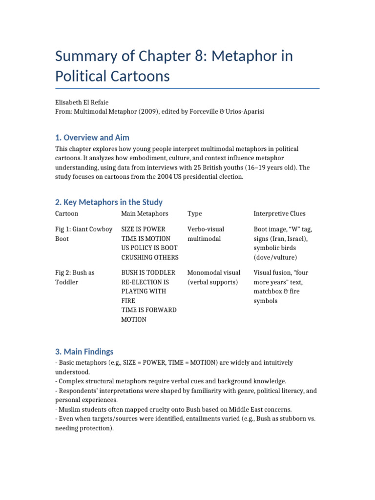 Chapter 8 Metaphor Political Cartoons Summary | PDF