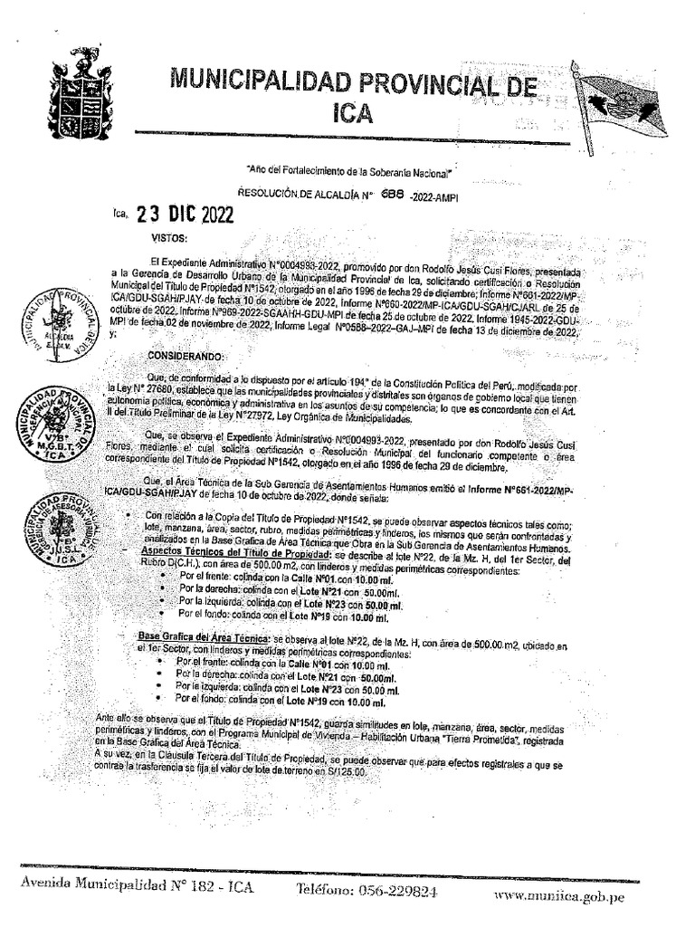 Resolución de Alcaldía Nº 688-2022-AMPI. Solicita Certificación o ...