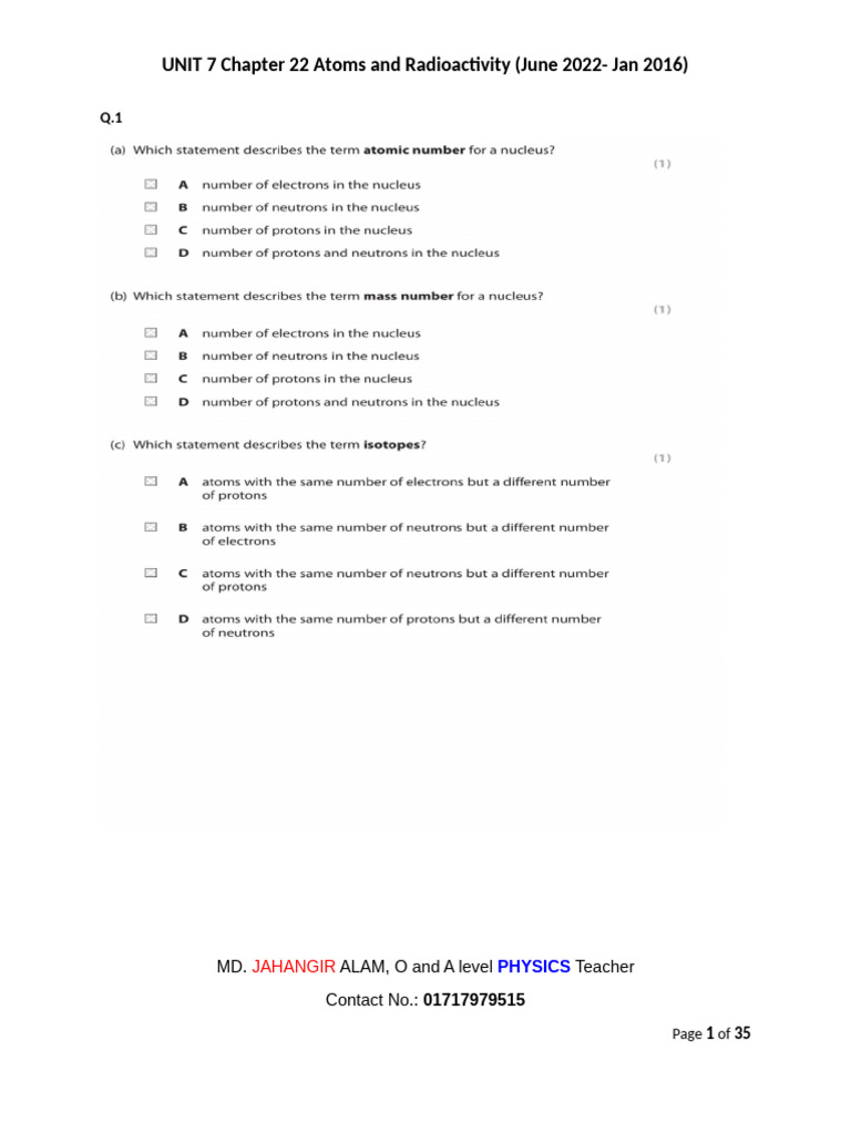 UNIT 7 Chapter 22 Atoms and Radioactivity | PDF | Physics | Chemistry