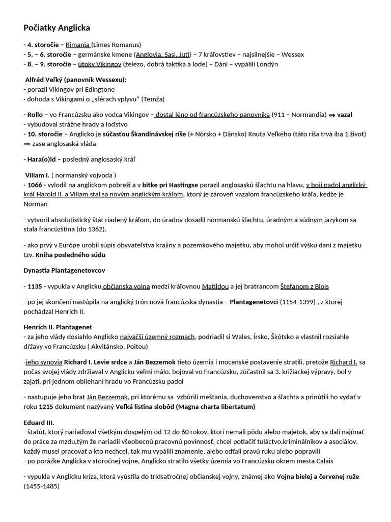 Počiatky Anglicka | PDF