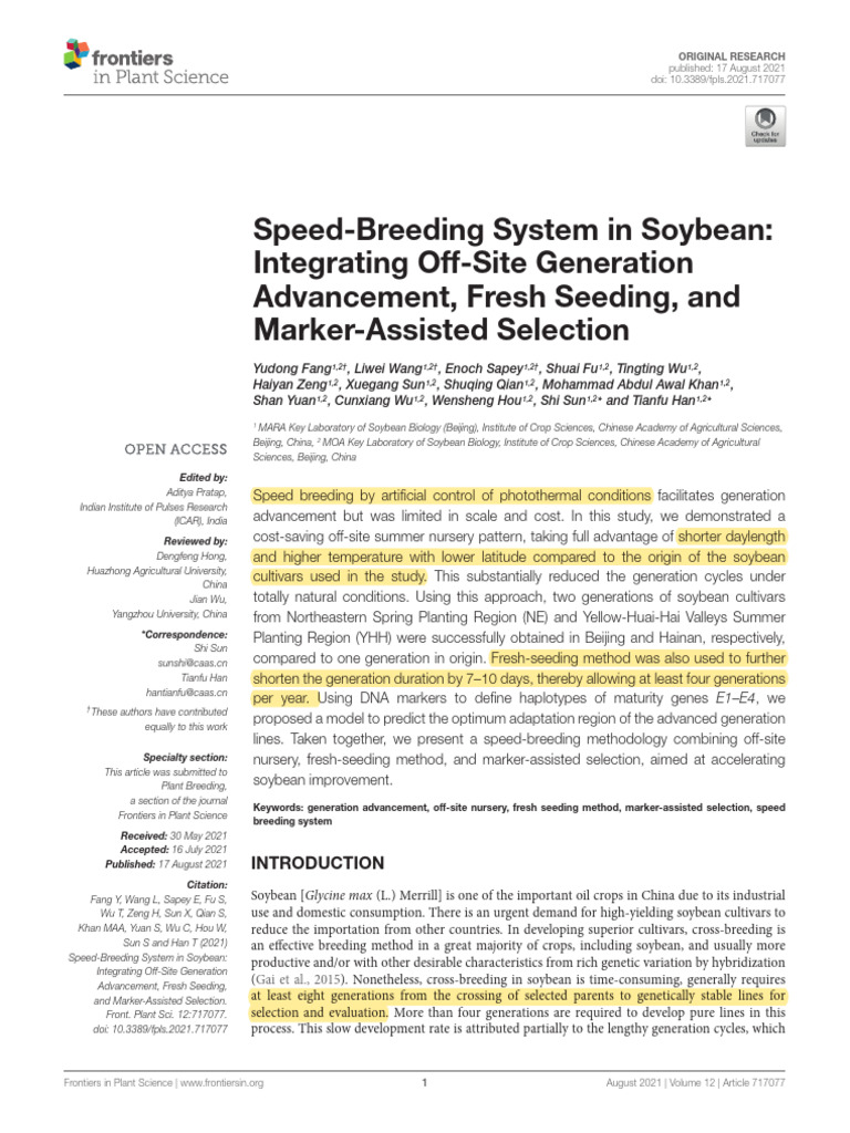 Speed Breeding Soybean | PDF | Plant Breeding | Soybean