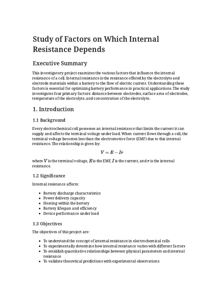 Factors Influencing Battery Internal Resistance | PDF ...
