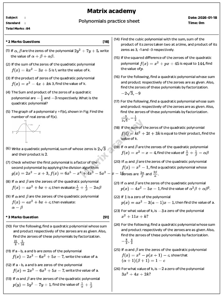Polynomials Practice Sheet Solutions | PDF | Factorization | Polynomial