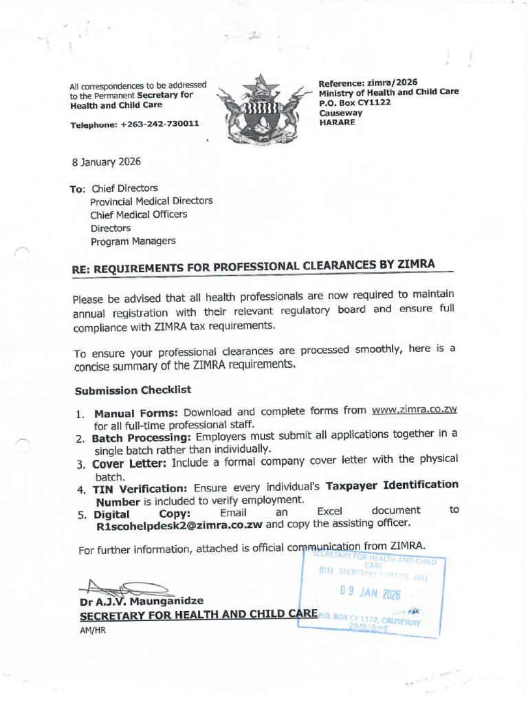 Requirements for Professional Clearances by Zimra | PDF