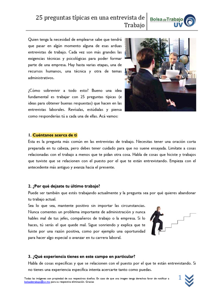 25 Preguntas Clave para Entrevistas Laborales | PDF