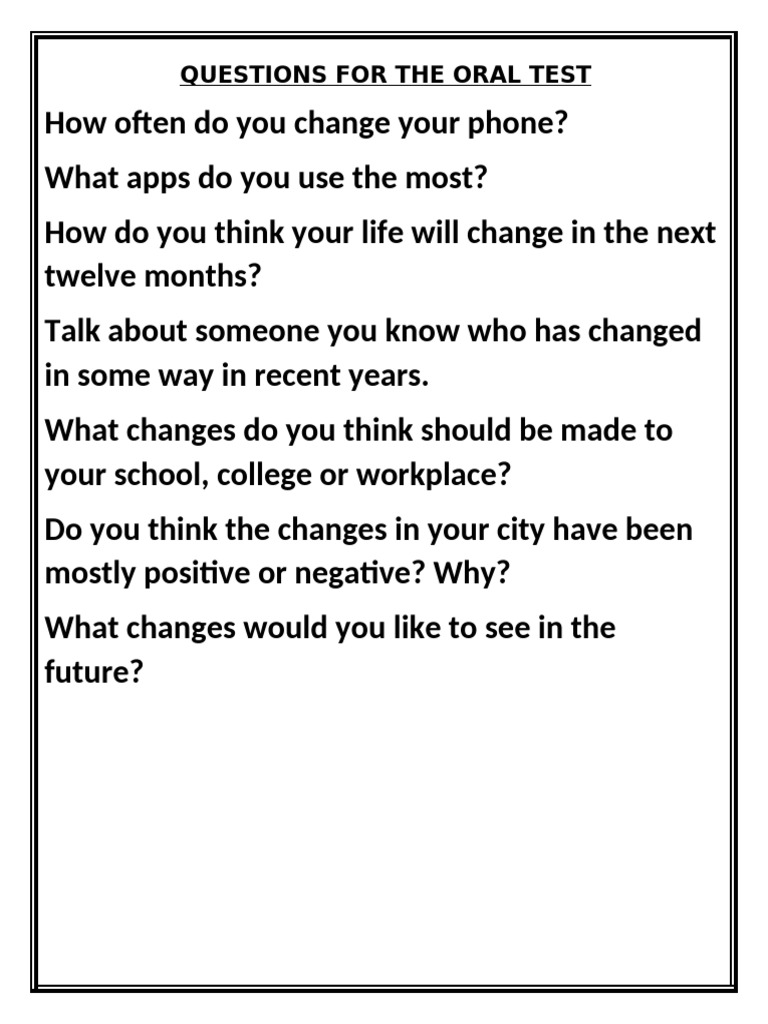 Oral Test Questions on Change | PDF