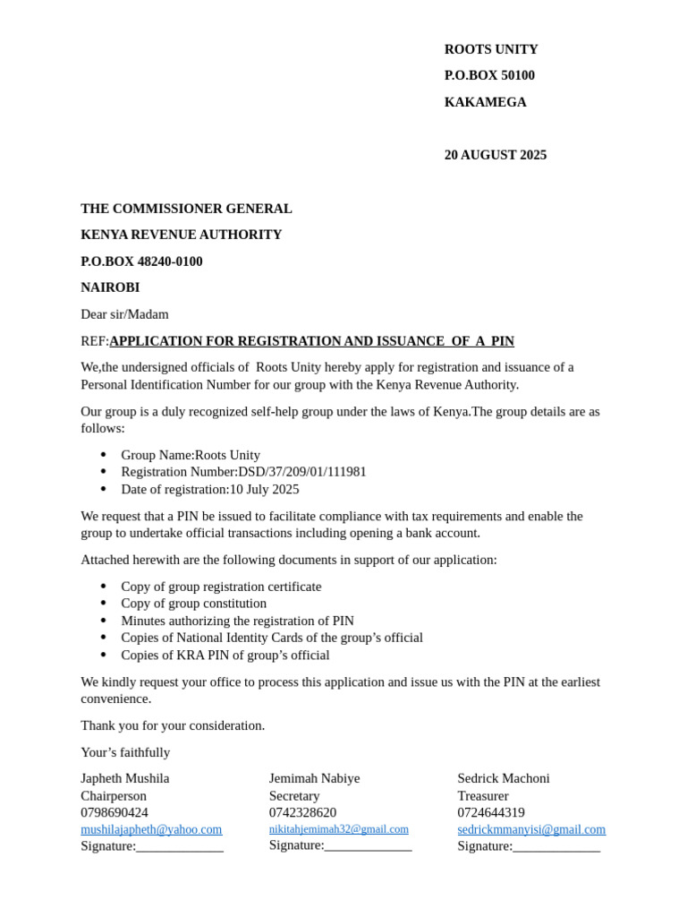 Application for KRA PIN Registration | PDF