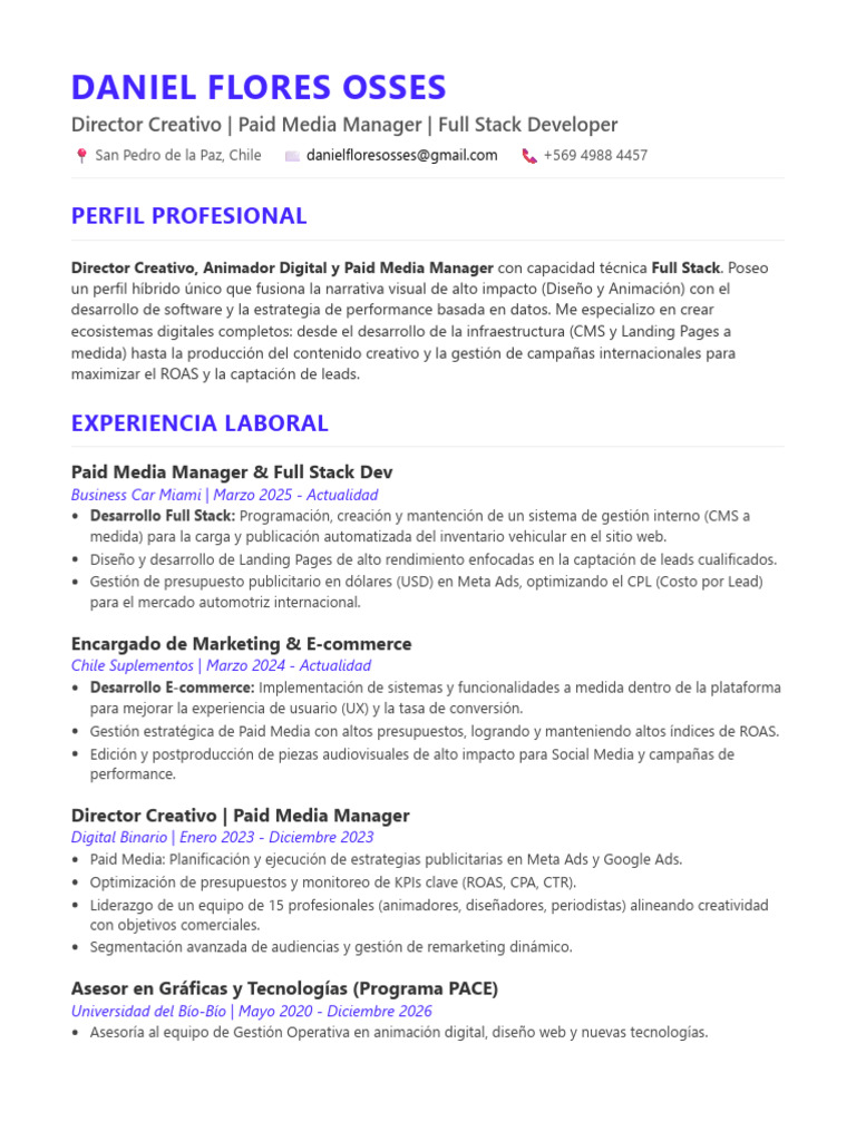 CV Daniel Flores Osses | PDF | Informática | Tecnologías de la información