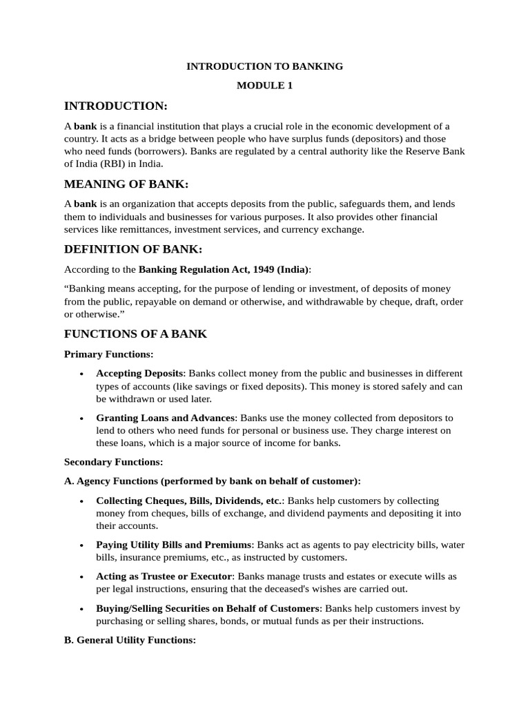 Overview of Banking Functions and Types | PDF | Banks | Money