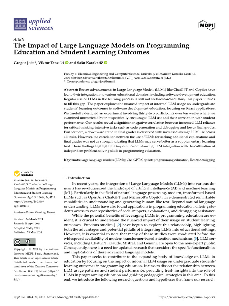 The Impact of Large Language Models on Programming Education and ...