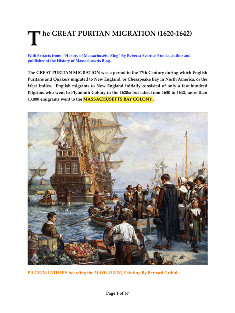 Great Puritan Migration Overview | PDF | Massachusetts Bay Colony ...