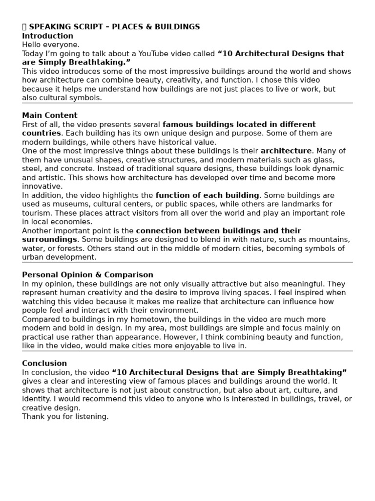 ? Speaking Script | PDF | City