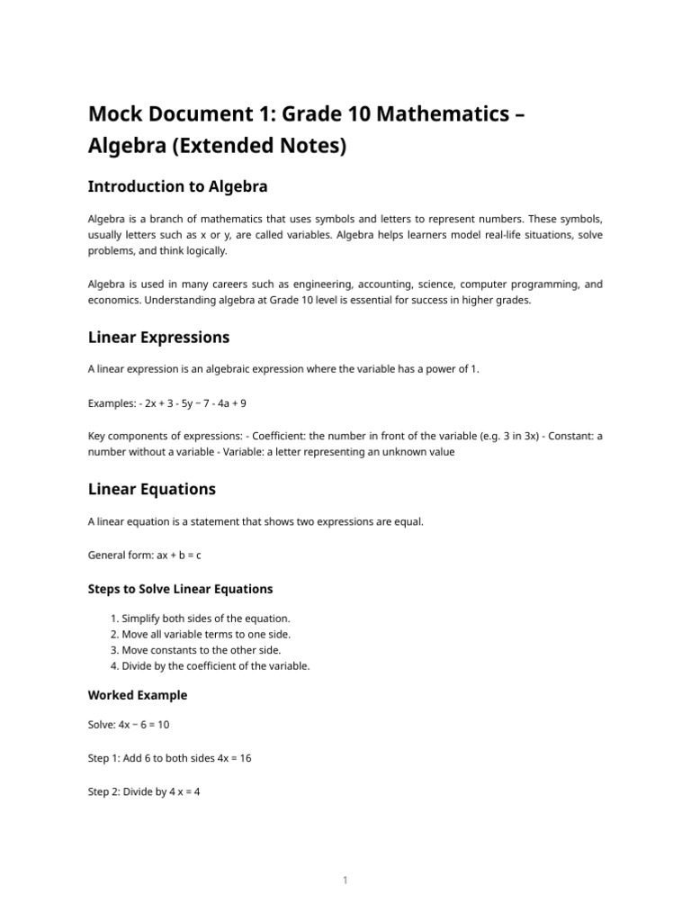 Grade 10 Algebra Study Guide | PDF | Precipitation | Climate
