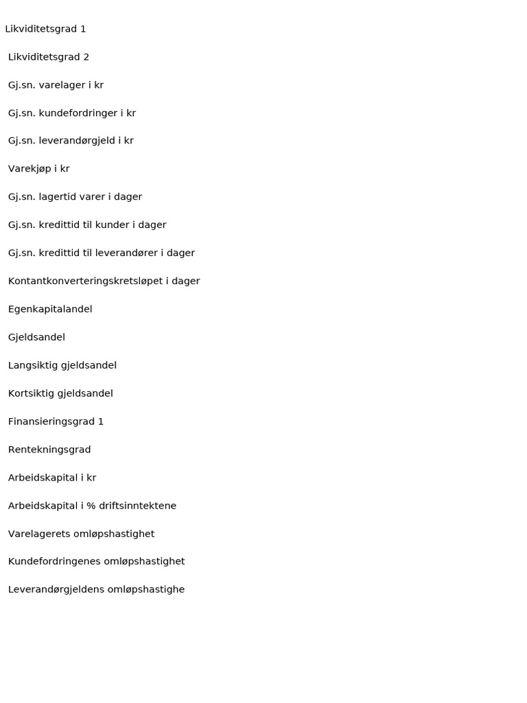 formler forholdstall regnskap | PDF