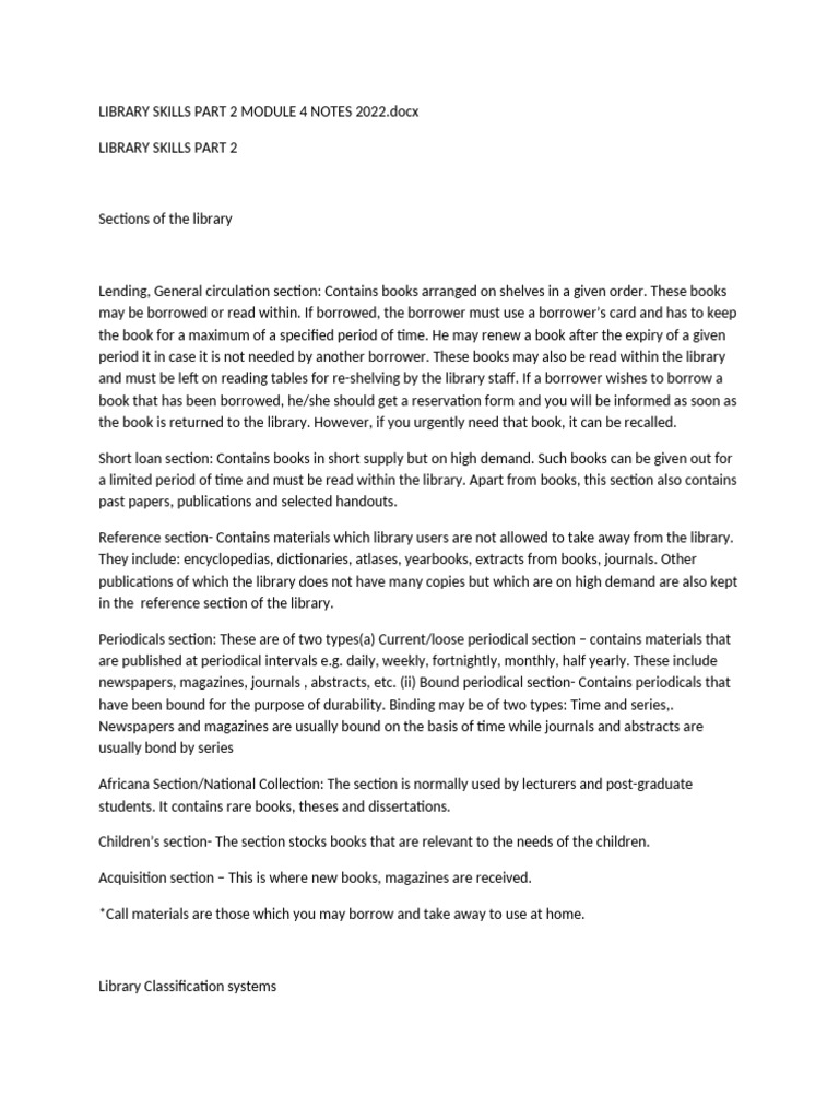 Library Skills Module 4 Notes 2022 | PDF | Libraries | Library Science