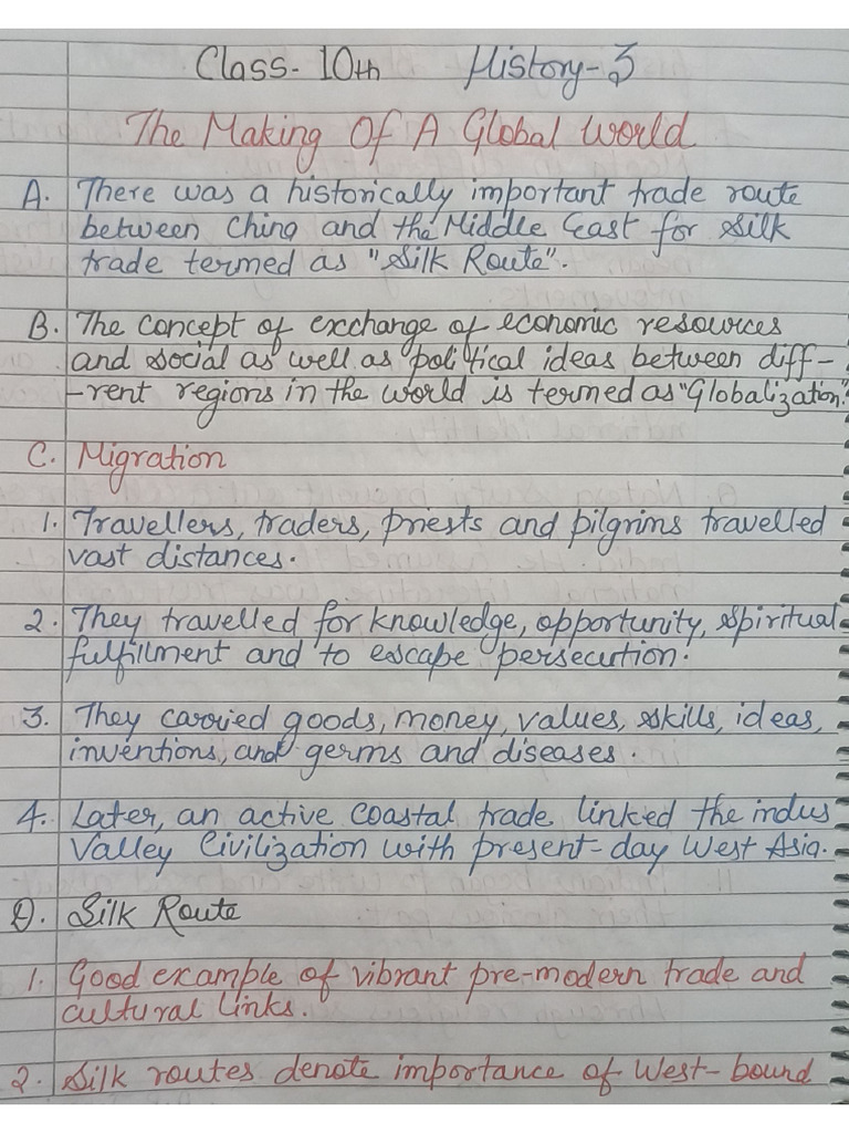 Class Xth, History 3, Making of a Global World, NCERT Notes | PDF