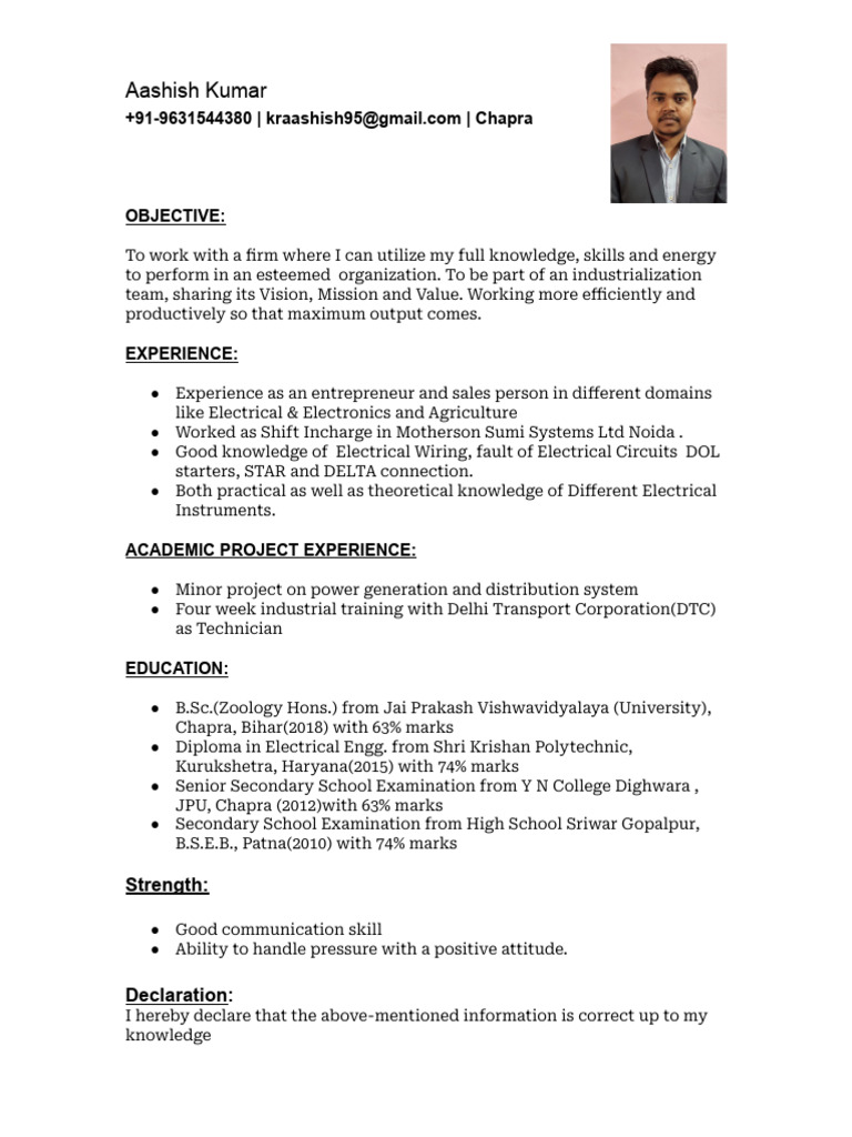 Aashish Kumar - Electrical Engineer Resume | PDF
