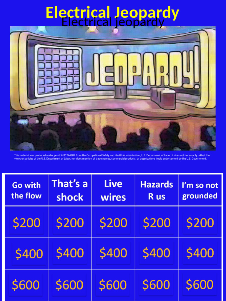 Electrical Safety Jeopardy Quiz | PDF | Electricity | Electromagnetism