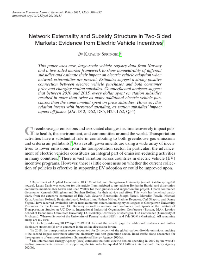 Springel 2021 Network Externality and Subsidy Structure in Two Sided ...