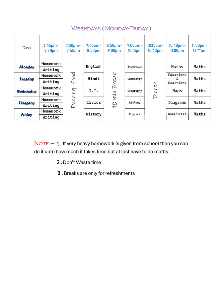 Weekday Study Schedule for Students | PDF