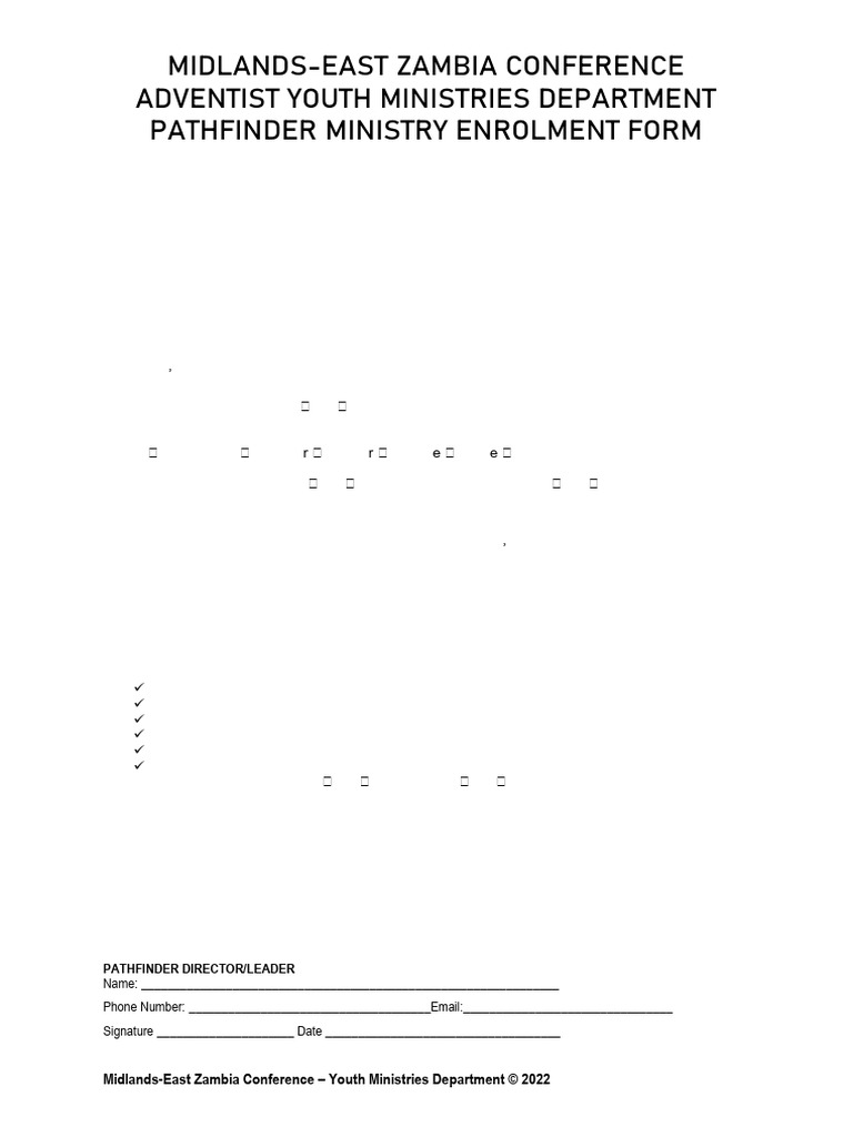 Pathfinder Ministry Enrollment Form | PDF | Adventism | Seventh Day ...
