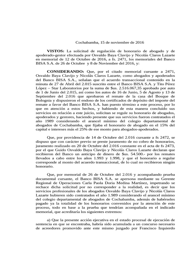 Incidente de Regularizacion onorarios. Banco Visa - Tito Perez | PDF | Bancos | Contabilidad