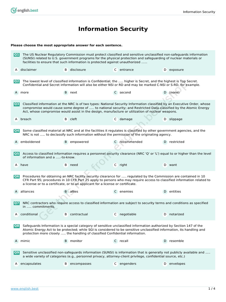 NRC Information Security Guidelines | PDF | Classified Information In ...