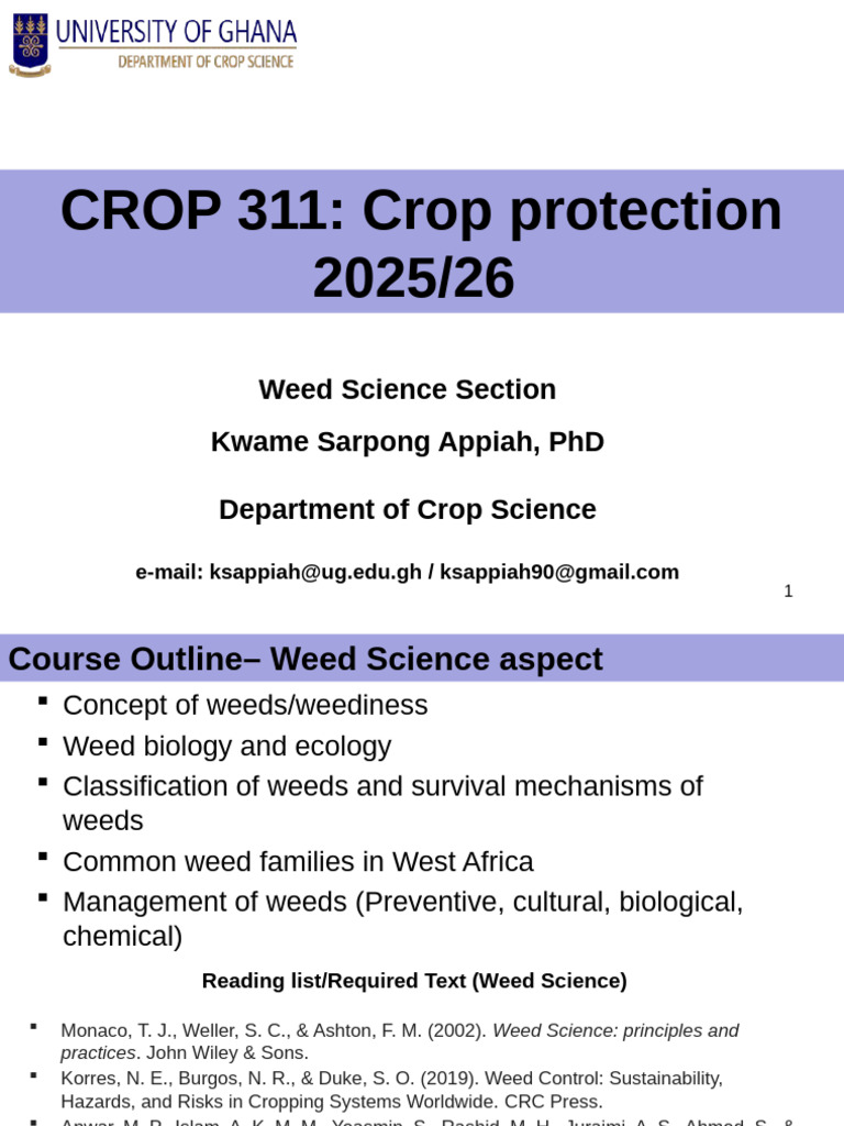Crop 311 _crop Protection- Weed Sci_ 2025-26_l1-2 | PDF | Weed | Seed