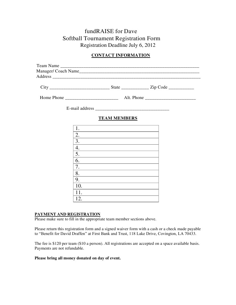 Softball Tournament Registration Form | PDF