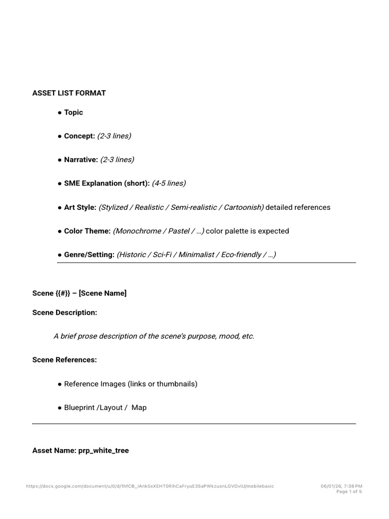 Asset List Template for 3D Design | PDF