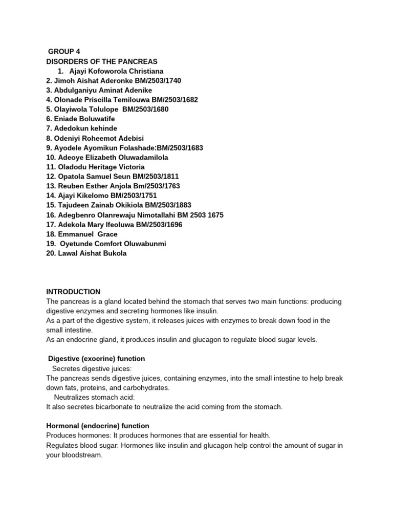 Pancreatic Disorders Group | PDF | Pancreas | Digestion