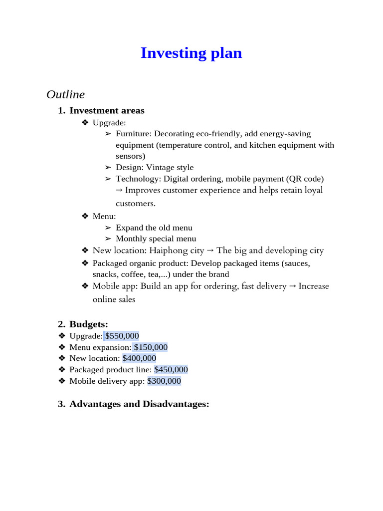 Investing Plan | PDF | Brand | Menu