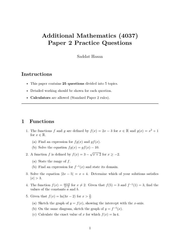 For Hrida Practice | PDF | Function (Mathematics) | Equations