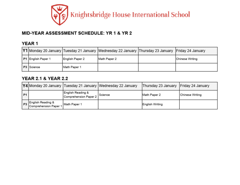 Mid-Year Assessment Schedule 2024 | PDF