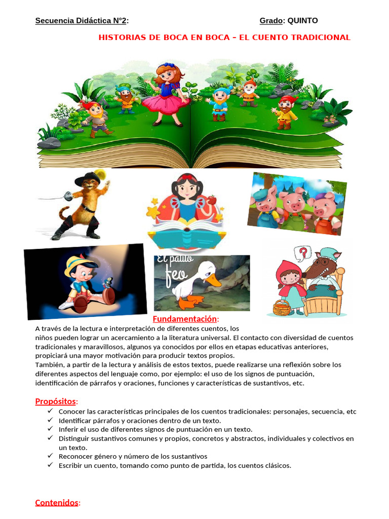 Cuentos Tradicionales para Quinto Grado | PDF | Sustantivo | Cuentos