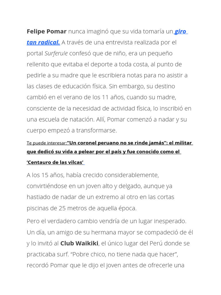 Felipe Pomar Nunca Imaginó Que Su Vida Tomaría Un Giro Tan Radical. a ...