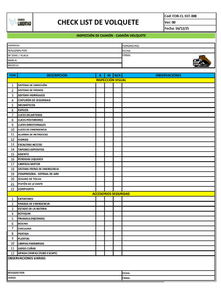 Check List Volquete for Cl Sst 008 | PDF