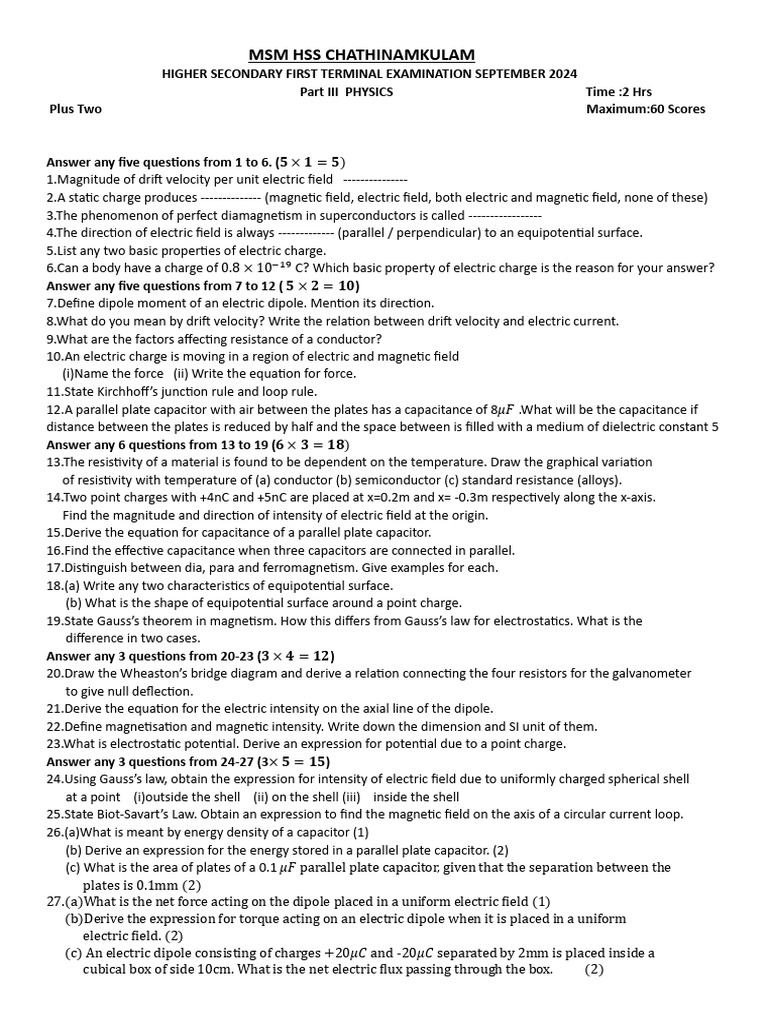Physics First Term Final Print | PDF | Capacitance | Magnetic Field