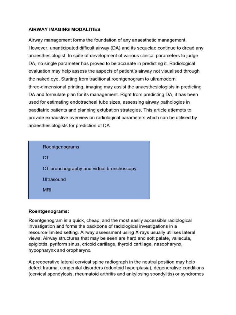 Airway Imaging Techniques in Anesthesia | PDF | Ct Scan | Radiology
