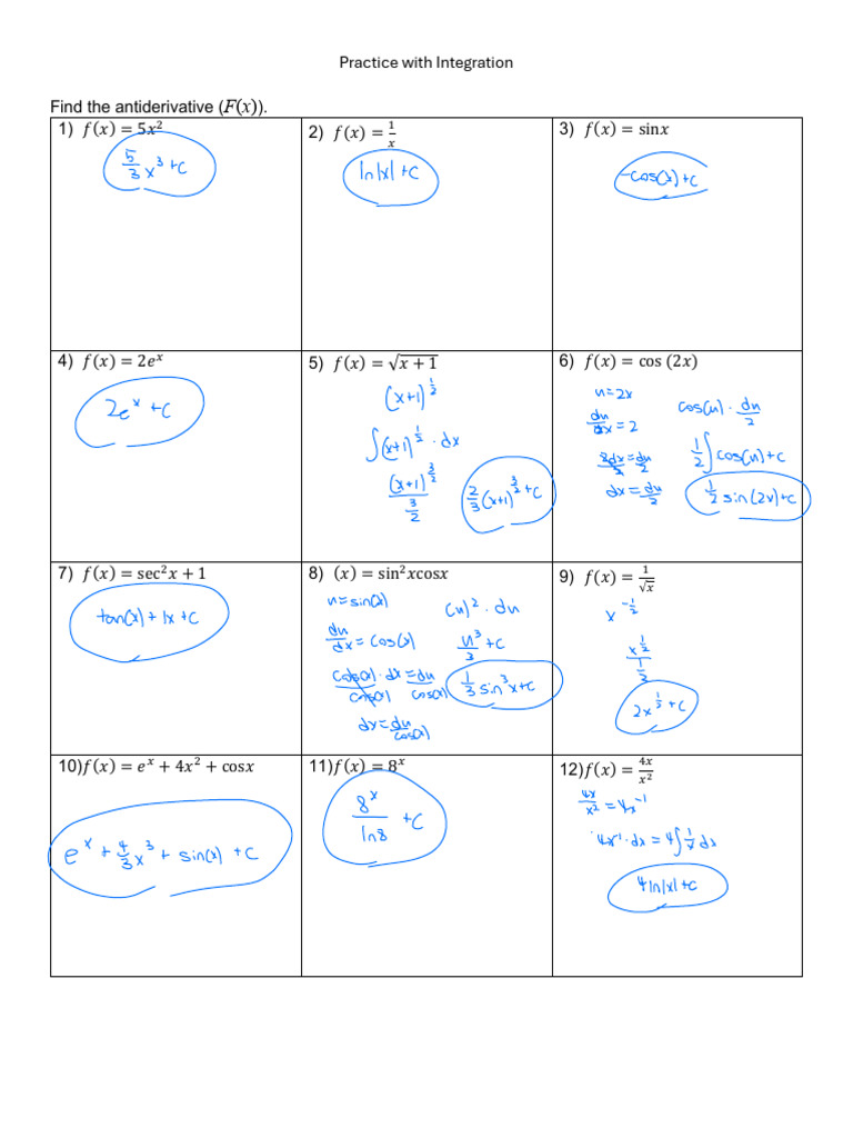 Antiderivative and Integral Practice | PDF | Calculus | Area