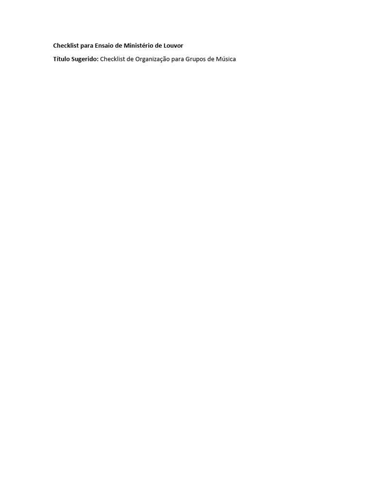 Checklist Para Ensaio de Ministério de Louvor | PDF
